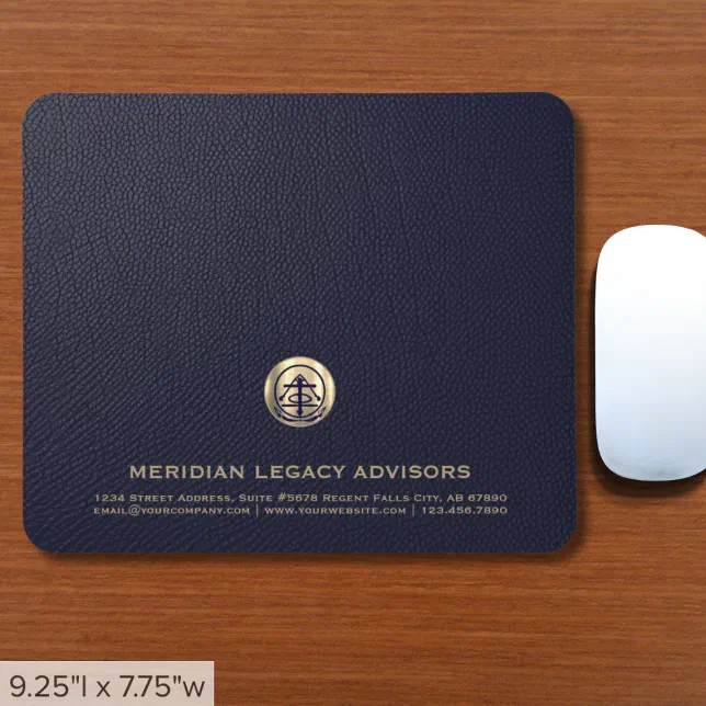 Elegant Blue Leather Luxury Gold Logo Mouse Pad | Zazzle