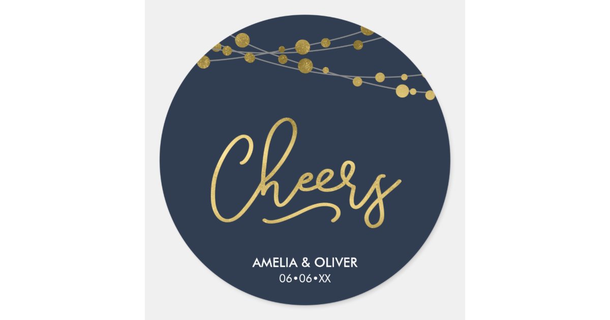 Elegant Blue Lights Faux Gold Cheers Classic Round Sticker | Zazzle