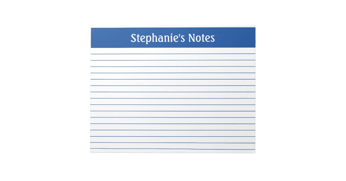 Elegant Blue Lined 11 x 8.5 Landscape Personalized Notepad | Zazzle