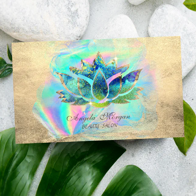 Elegant Blue Lotus Flower Holographic Inc Business Card | Zazzle