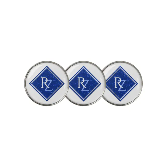 Elegant Blue Marble Diamond Monogram Golf Ball Marker | Zazzle
