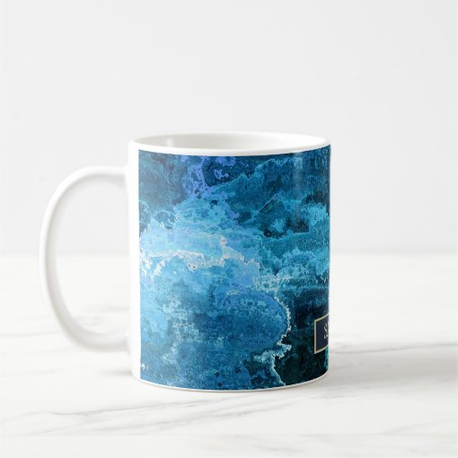 Elegant blue marble pattern with name coffee mug | Zazzle