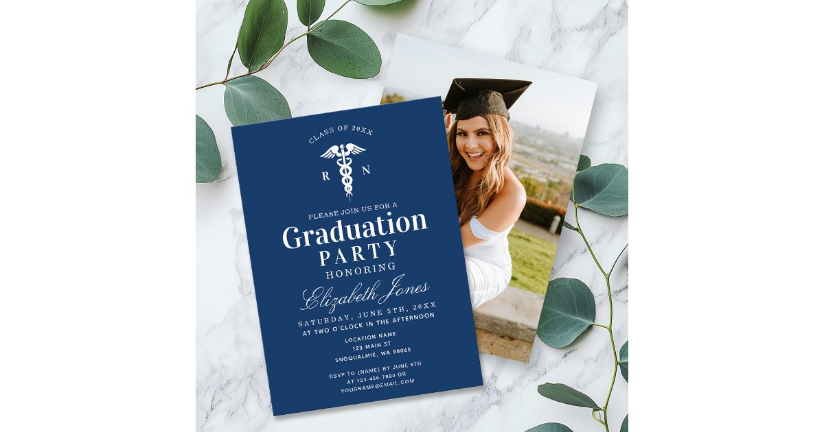 Elegant Blue Medical Student Graduation Party Invitation | Zazzle