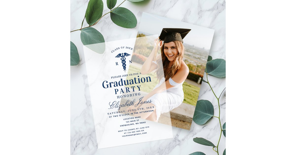 Elegant Blue Medical Student Graduation Party Vellum Invitations | Zazzle