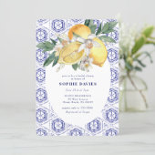 Elegant Blue Mediterranean Lemon Bridal Shower Invitation | Zazzle