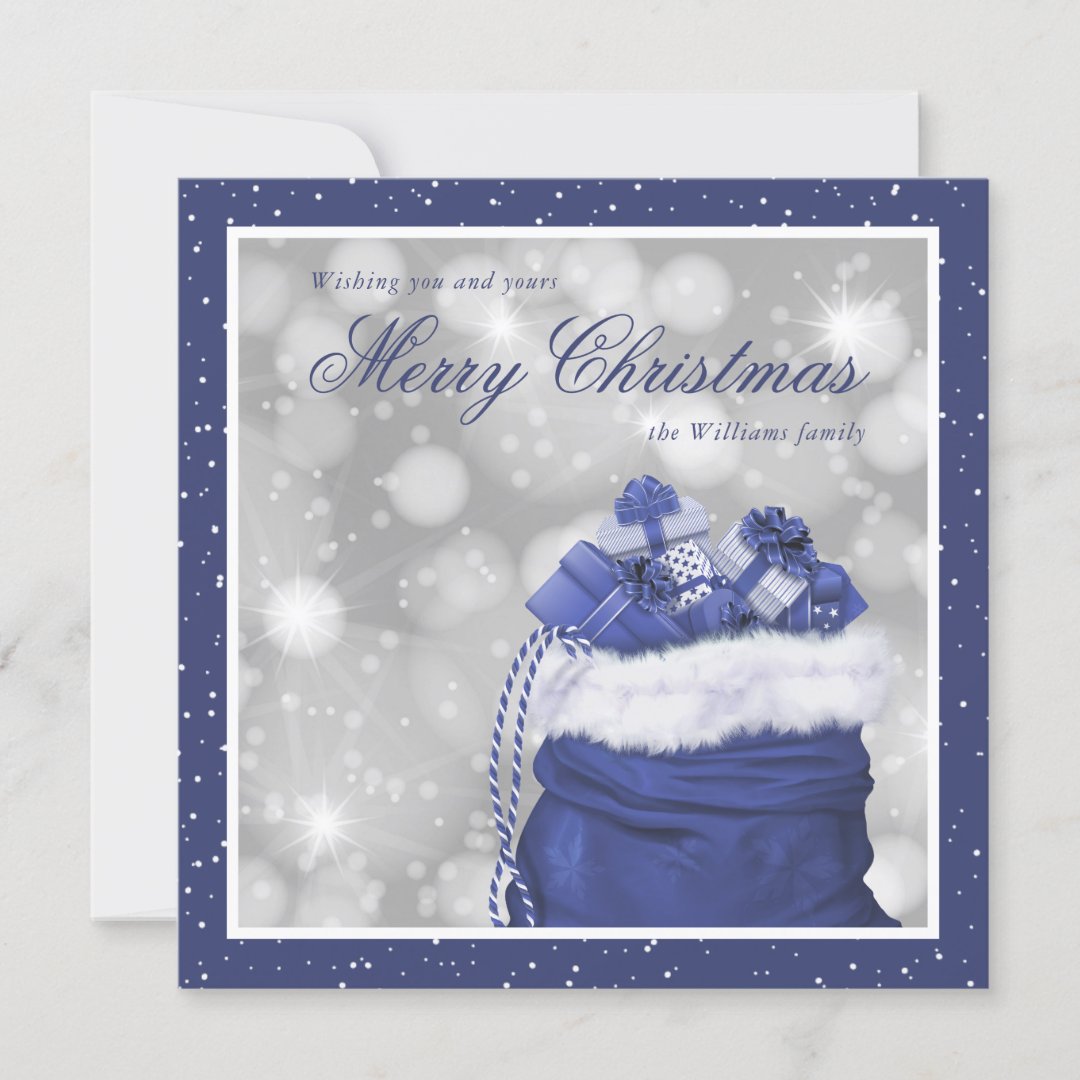 Elegant Blue Merry Christmas Holiday Cards | Zazzle