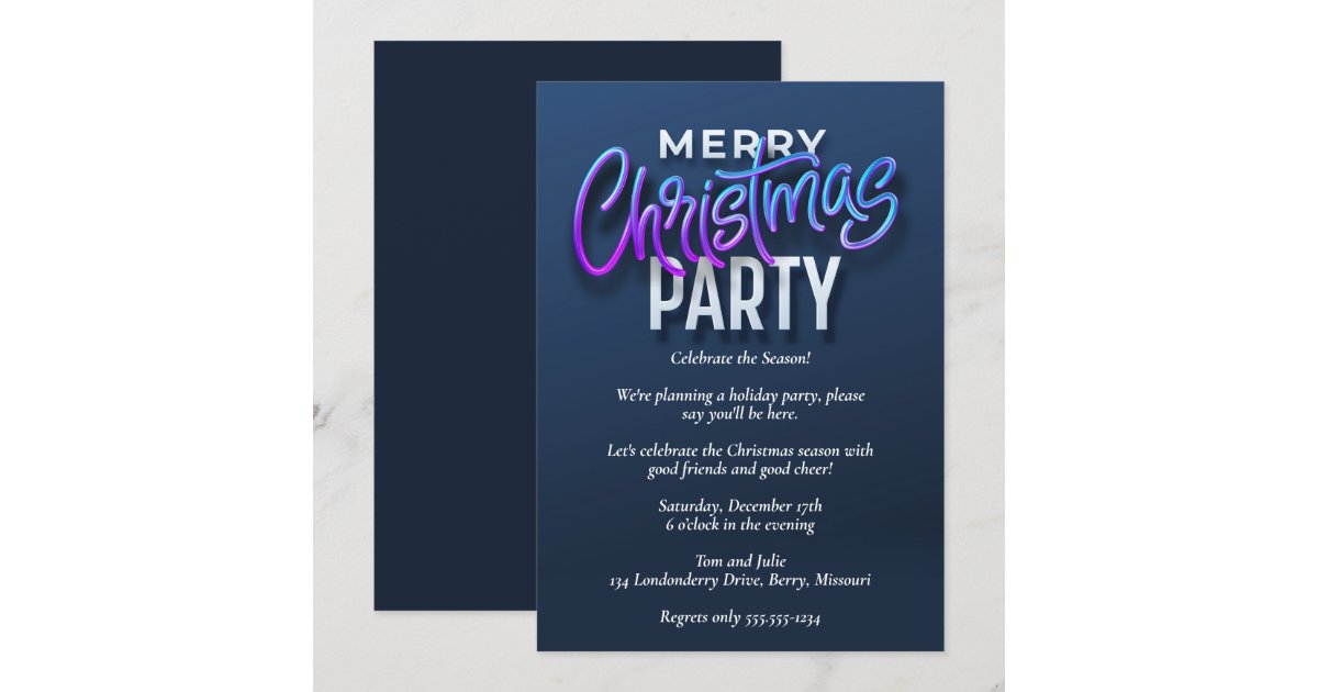 Elegant Blue Merry Christmas Party Invitation | Zazzle