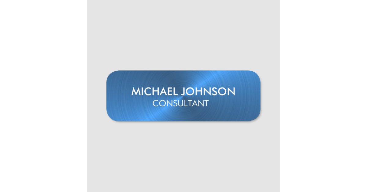 Elegant Blue Metallic Professional Business Name Tag | Zazzle