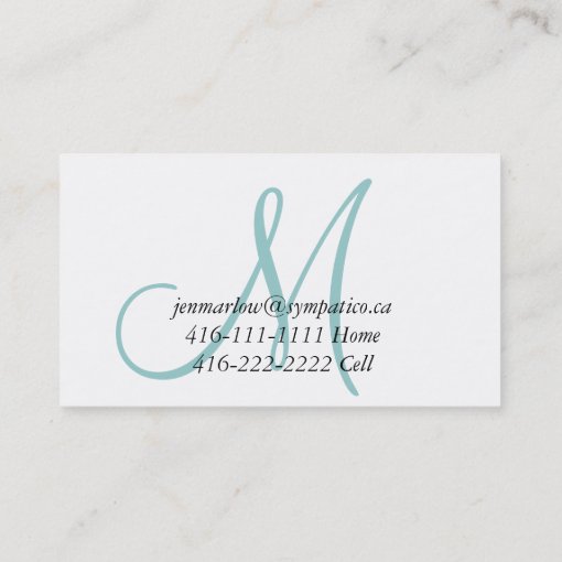 Elegant Blue Monogram Custom Mommy Calling Card | Zazzle