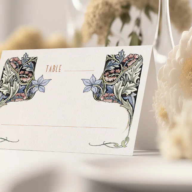 Elegant Blue Morris-Inspired Wedding Table Cards | Zazzle