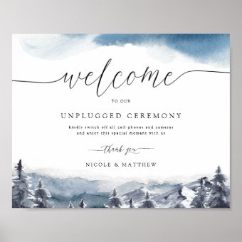 Elegant Blue Mountains Unplugged Ceremony Sign | Zazzle