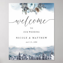 Elegant Blue Mountains Wedding Welcome Sign | Zazzle