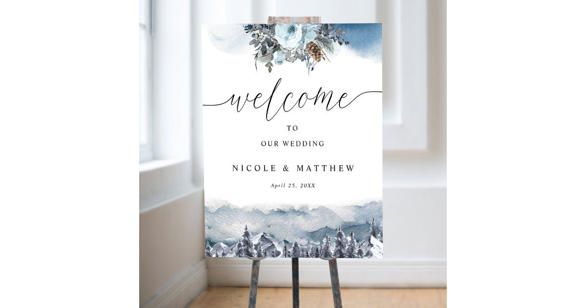 Elegant Blue Mountains Wedding Welcome Sign | Zazzle