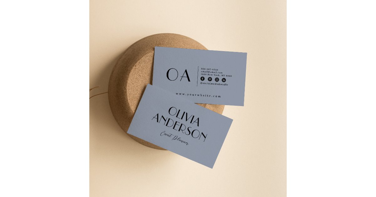 Elegant Blue Neutral Minimalist Boho Chic Modern Business Card | Zazzle