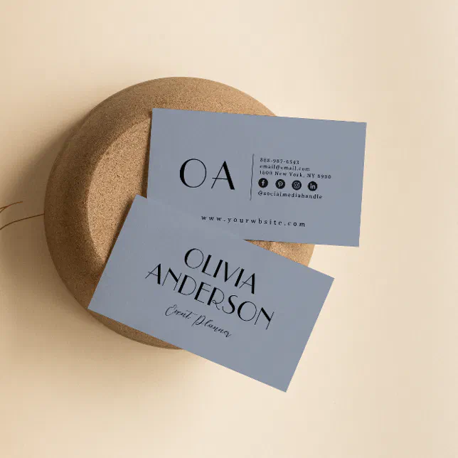 Elegant Blue Neutral Minimalist Boho Chic Modern Business Card | Zazzle