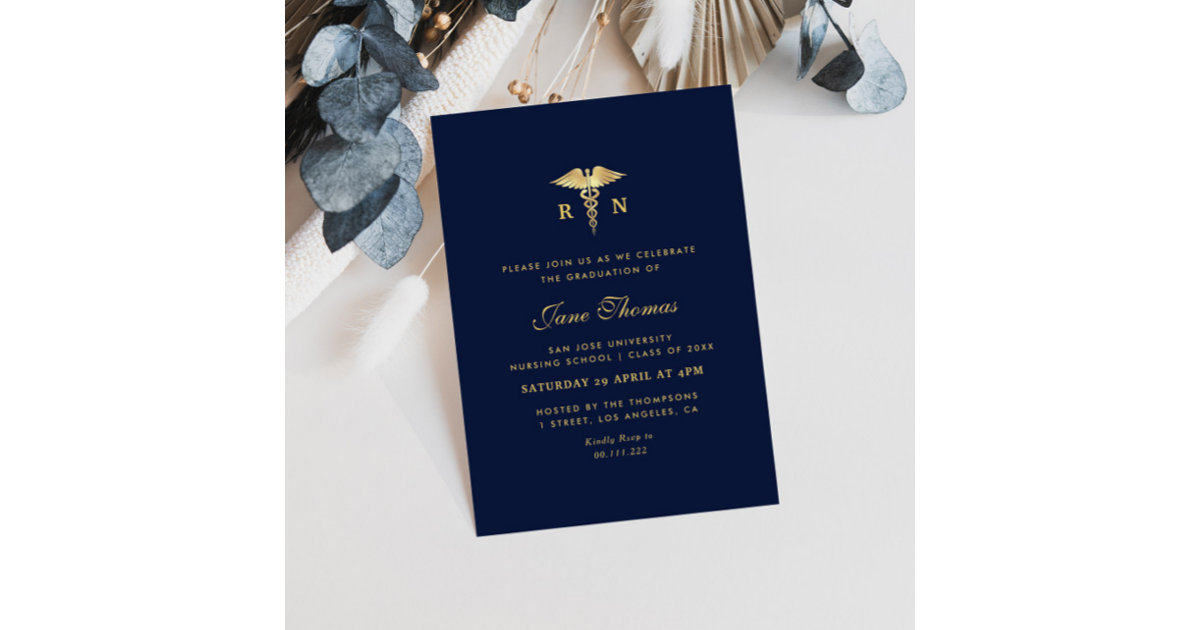 Elegant blue nursing school graduation invitation | Zazzle
