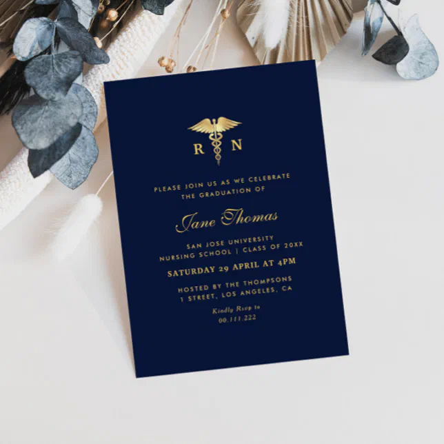 Elegant blue nursing school graduation invitation | Zazzle
