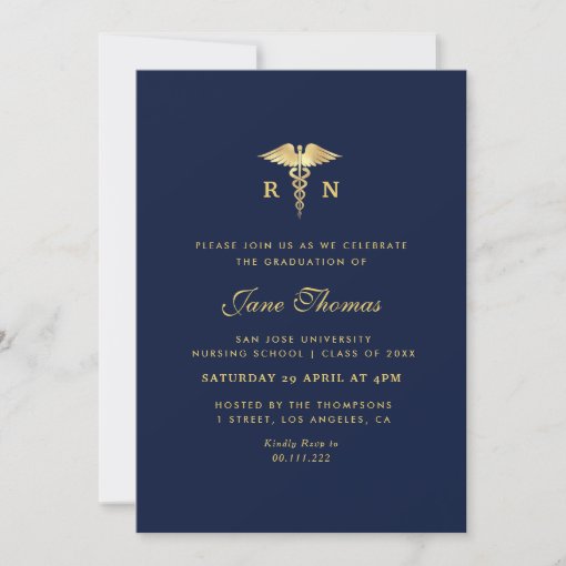 Elegant blue nursing school graduation invitation | Zazzle
