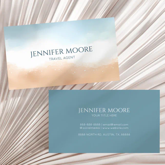 Elegant Blue Ocean Beach Shore Sand Business Card | Zazzle