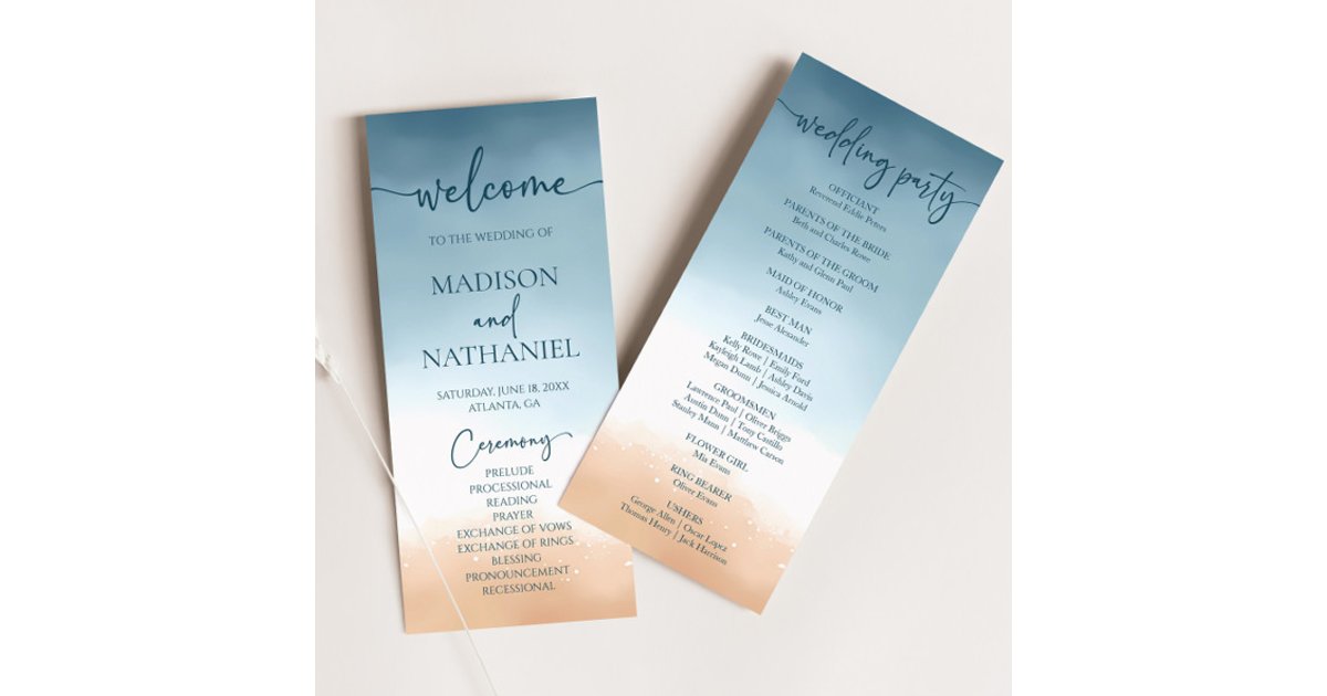 Elegant Blue Ocean Beach Shore Sand Wedding Program | Zazzle