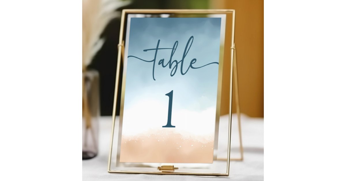 Elegant Blue Ocean Beach Shore Sand Wedding Table Number | Zazzle