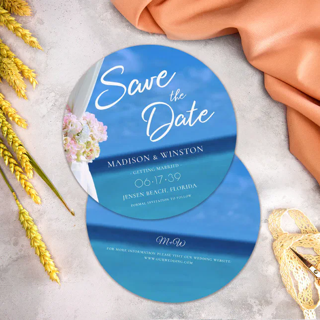 Elegant Blue Ocean Beach Summer Save the Date Card | Zazzle