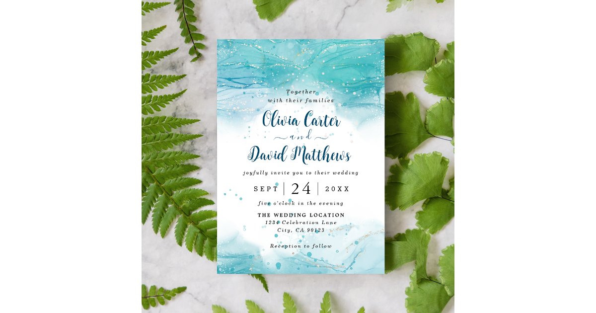 Elegant Blue Ocean Wedding Invitation | Zazzle