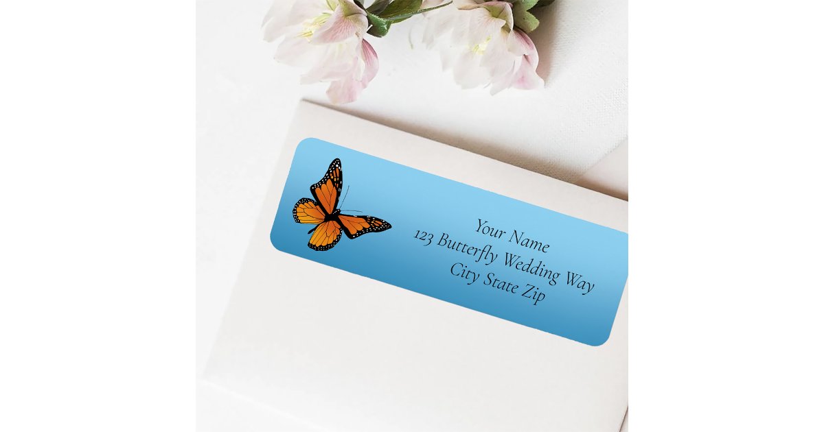 Elegant Blue Ombre Romantic Monarch Butterfly Label | Zazzle