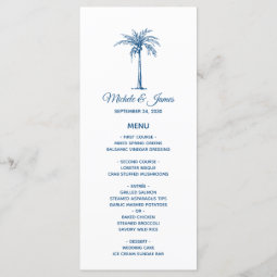 Elegant Blue Palm Tree Tropical Beach Wedding Menu | Zazzle