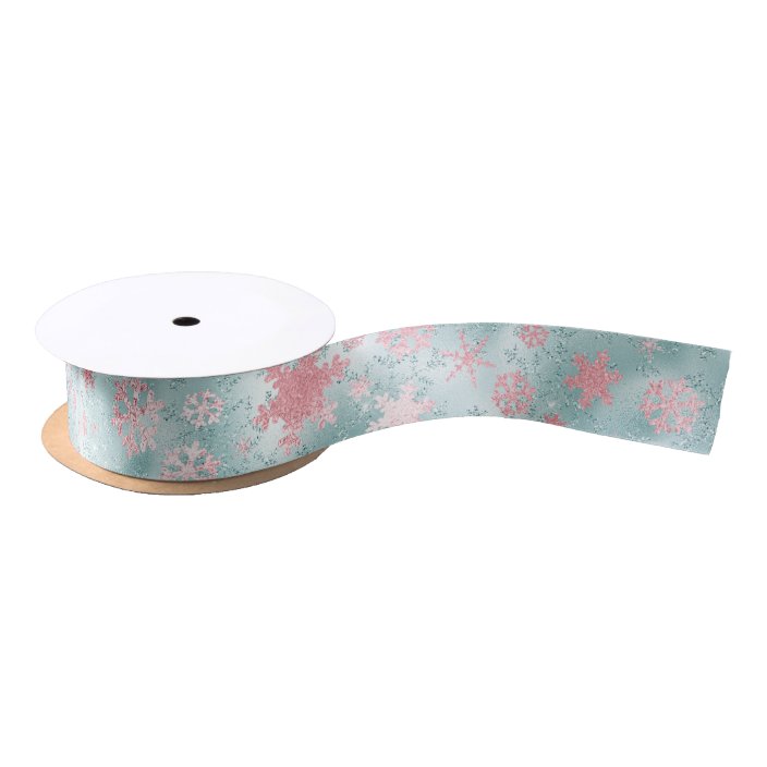 Elegant Blue Pink Christmas Snowflake Pattern Satin Ribbon | Zazzle.com
