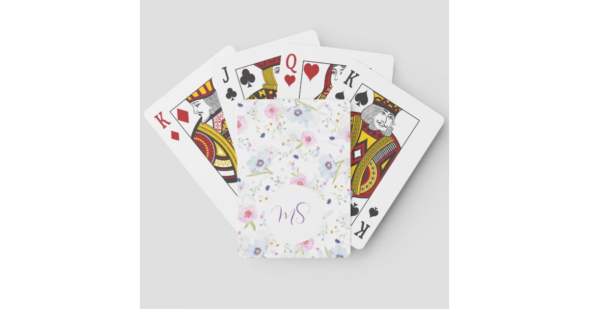 Elegant Blue & Pink Floral Print Customized Poker Cards | Zazzle