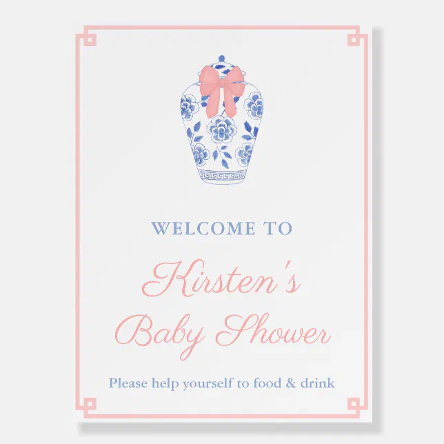 Elegant Blue Pink Ginger Jar Baby Shower Welcome Foam Board | Zazzle