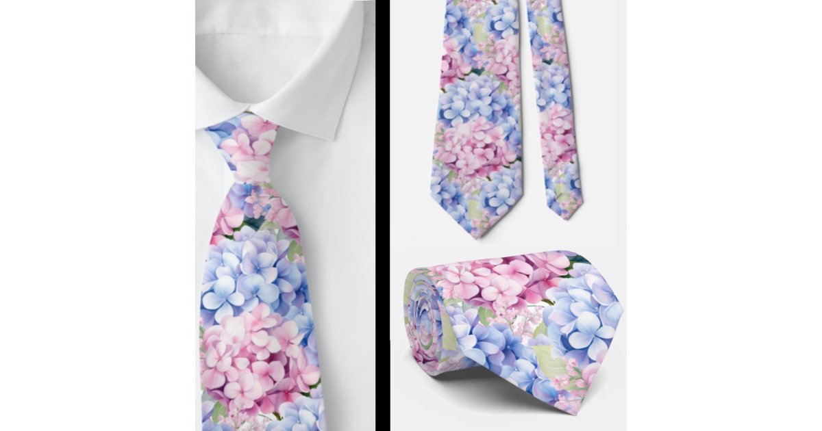 Elegant Blue Pink Hydrangeas Neck Tie | Zazzle