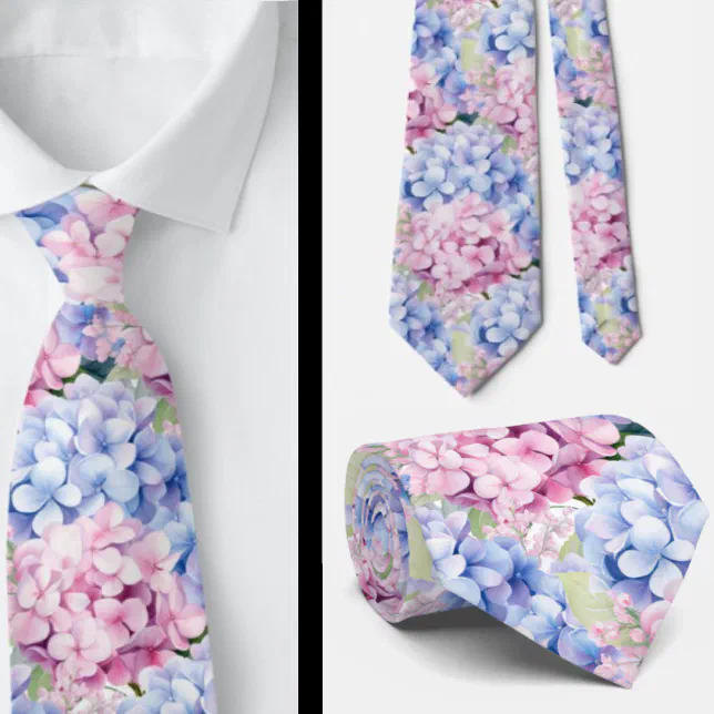 Elegant Blue Pink Hydrangeas Neck Tie | Zazzle