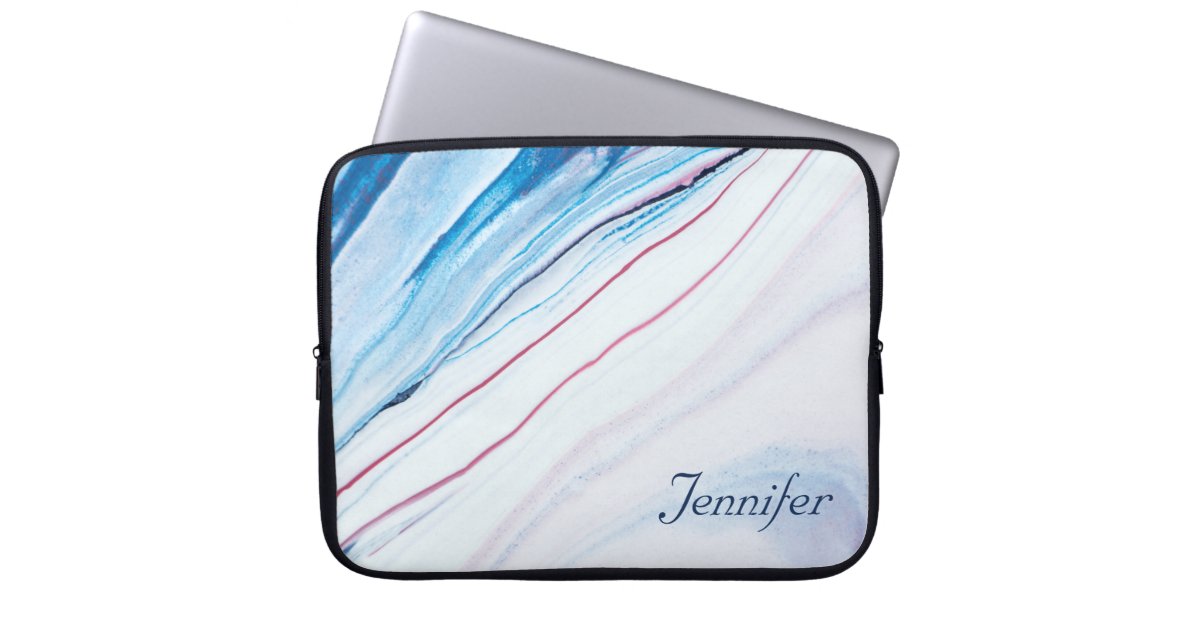 Elegant BLUE PINK PURPLE FAUX MARBLE PERSONALIZED Laptop Sleeve | Zazzle