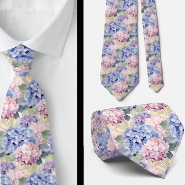 Elegant Blue Pink Purple Hydrangeas Neck Tie | Zazzle