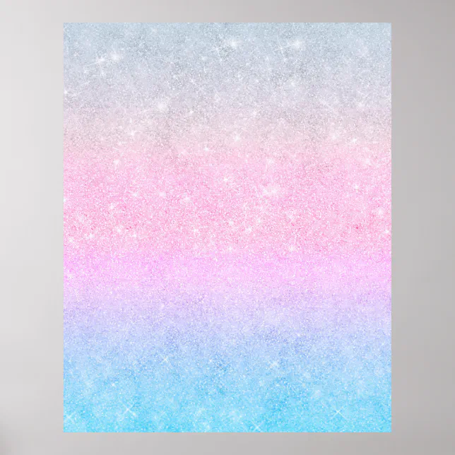 Elegant Blue Pink Silver Glitter Design Poster | Zazzle