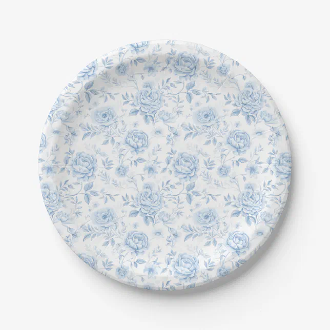 Elegant Blue Porcelain Floral Classic Wedding Paper Plates | Zazzle