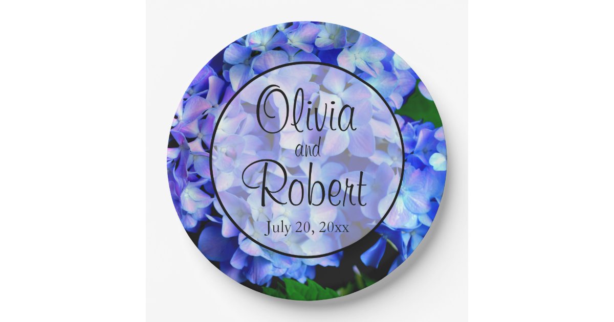 Elegant blue purple floral hydrangeas paper plates | Zazzle