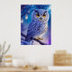 Elegant Blue Purple Magical Owl Comic AI Art Poster | Zazzle