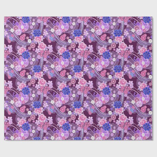 Elegant Blue Purple Oriental Floral Pattern Wrapping Paper | Zazzle