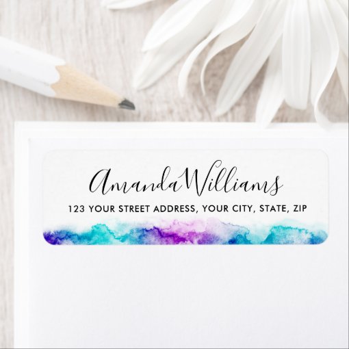 Elegant blue purple watercolor calligraphy script label | Zazzle