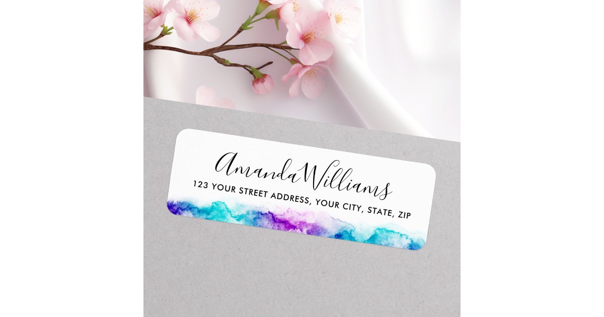 Elegant blue purple watercolor calligraphy script label | Zazzle