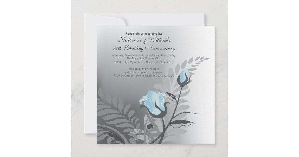 Elegant Blue Rose Anniversary Invitation | Zazzle