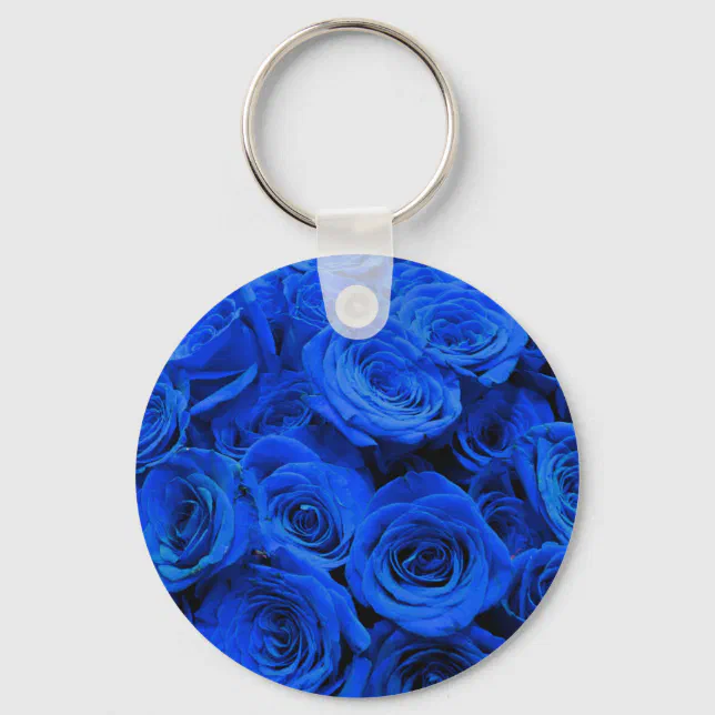 Elegant blue roses blue flowers blue floral keychain | Zazzle