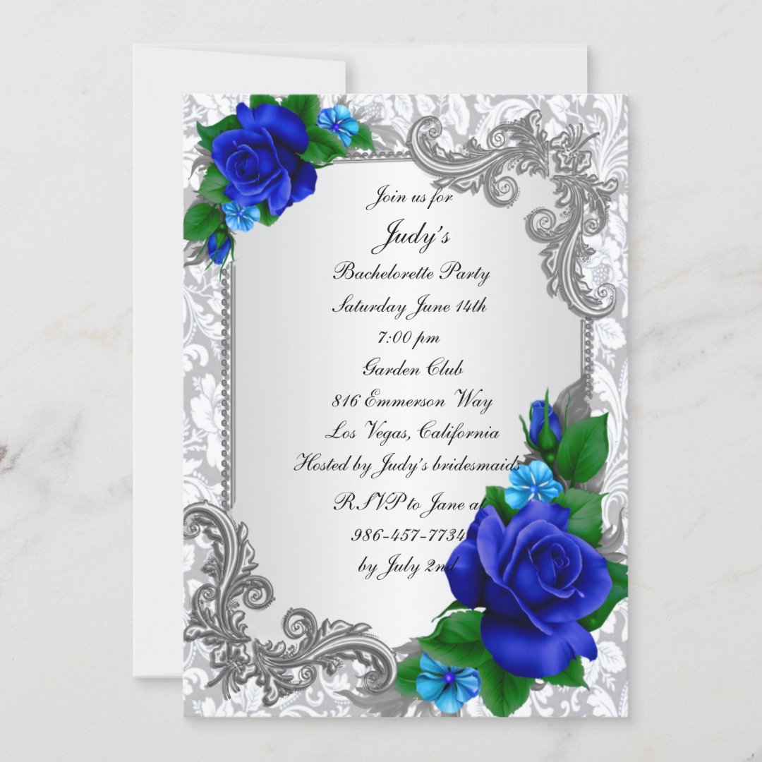 Elegant Blue Roses Wedding Bachelorette Party Invitation | Zazzle