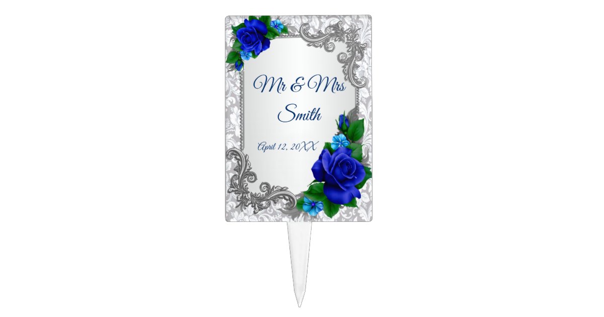 Elegant Blue Roses Wedding Cake Topper | Zazzle
