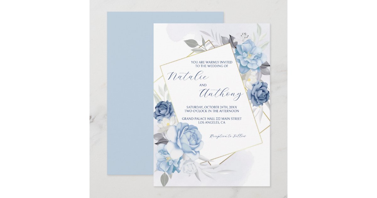 Elegant Blue Roses Wedding Invitation | Zazzle