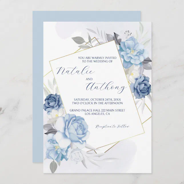 Elegant Blue Roses Wedding Invitation | Zazzle