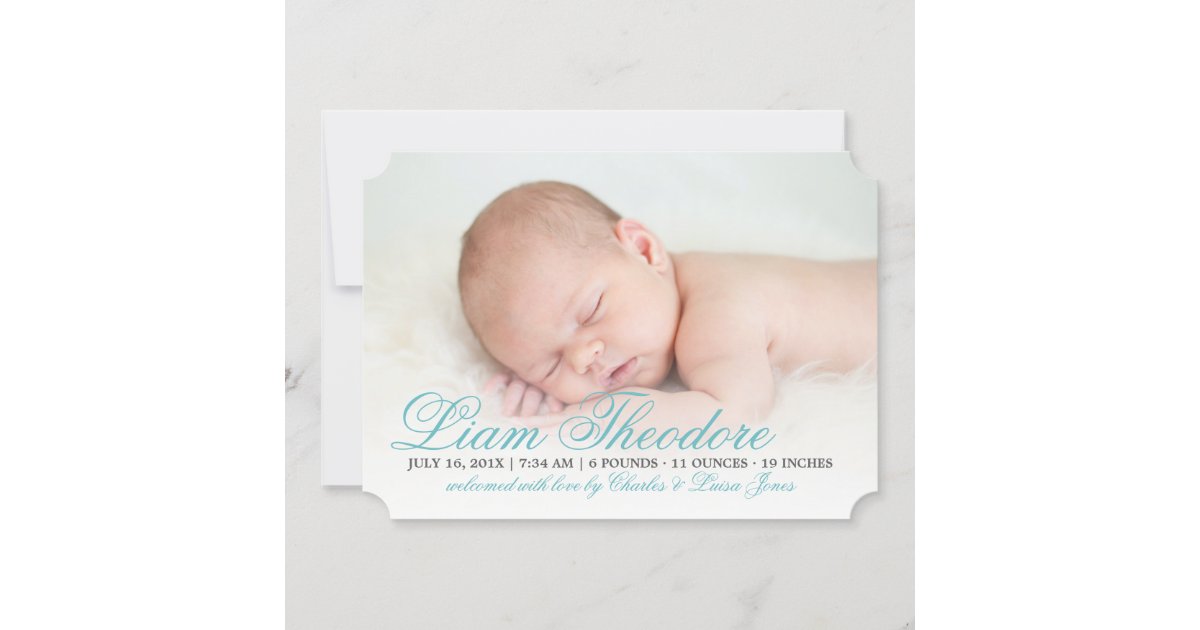 Elegant Blue Script Birth Announcement | Zazzle